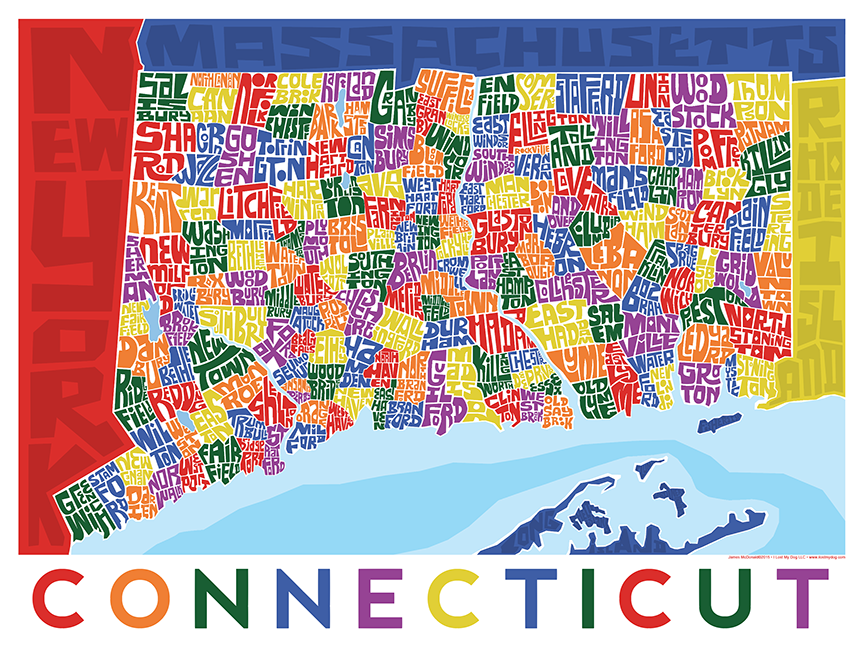 Connecticut Towns Type Map Poster – LOST DOG Art & Frame