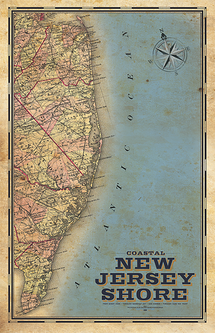 Jersey Shore Vintage Remixed Map – LOST DOG Art & Frame
