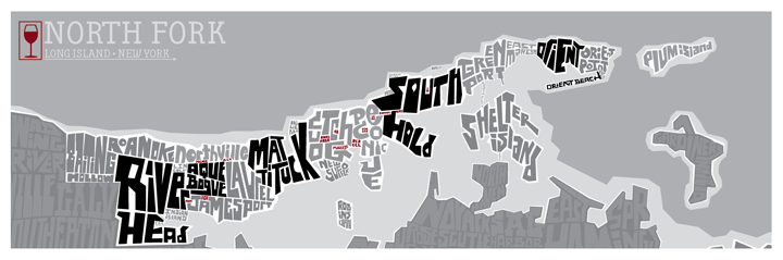 The North Fork Typography Map – LOST DOG Art & Frame