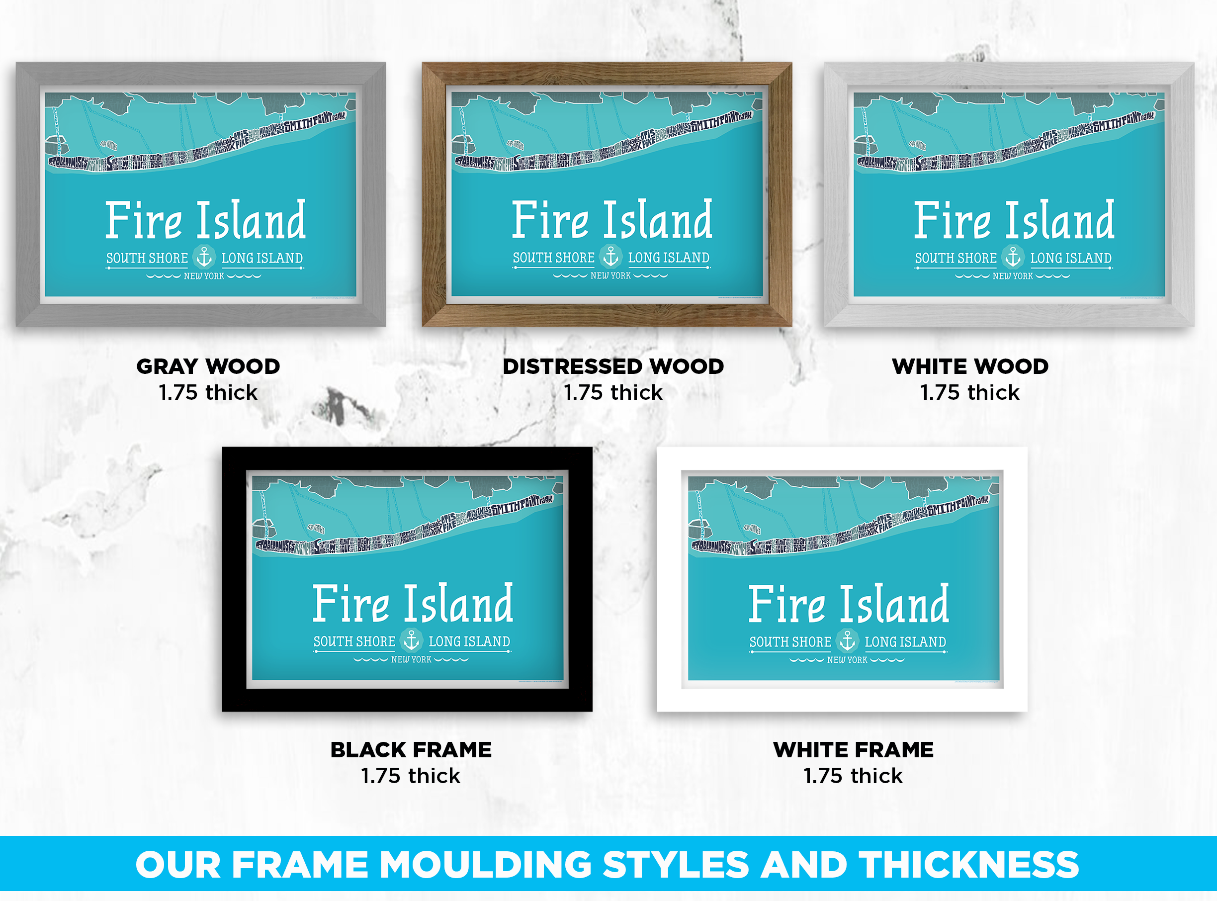 Fire Island Type Map – LOST DOG Art & Frame