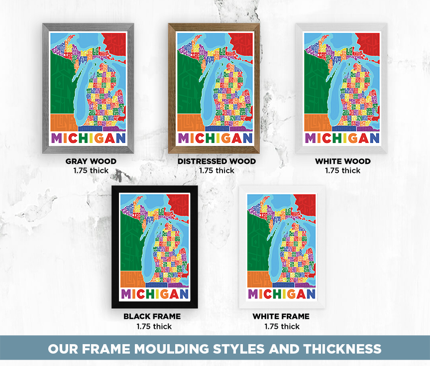 Michigan Type Map – LOST DOG Art & Frame